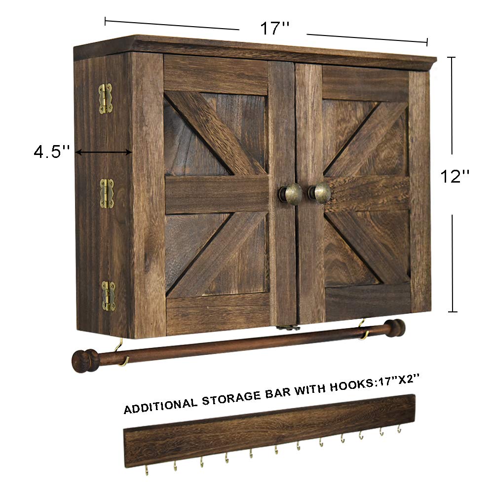GLANT Rustic Wall Mounted Jewelry Organizer with Wooden Barndoor Decor,Wooden Wall Mount Holder,Jewelry holder for Necklaces, Earings, Bracelets, Ring Holder. Includes matching hook organizer (Rustic)