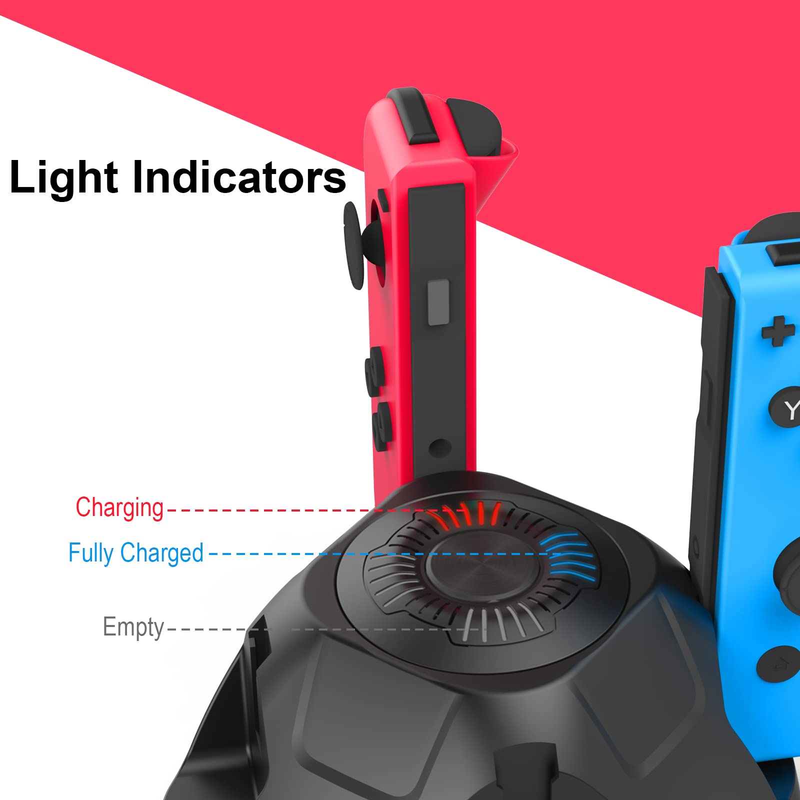Charging Dock Compatible with Nintendo Switch Joycons & OLED Model,Joy Cons Charger with LED Indication,Charge Up to 4 Joy-Cons with Charging Cable