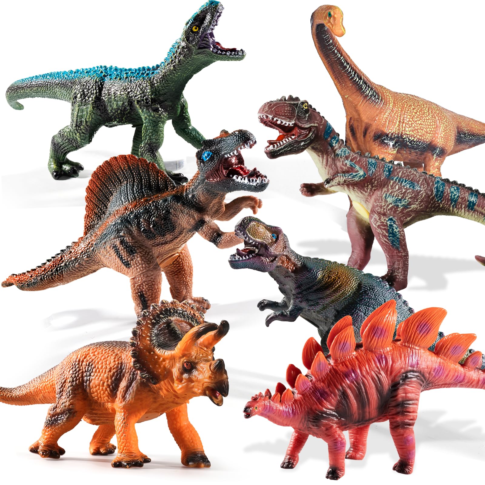 TEMI 7 Piece Jumbo Dinosaur Toys for Kids 3-5, Large Soft Toys for Dinosaur Lovers, Boys, Toddler Ages 5-7 Years, Perfect Party Favors, Birthday Gifts