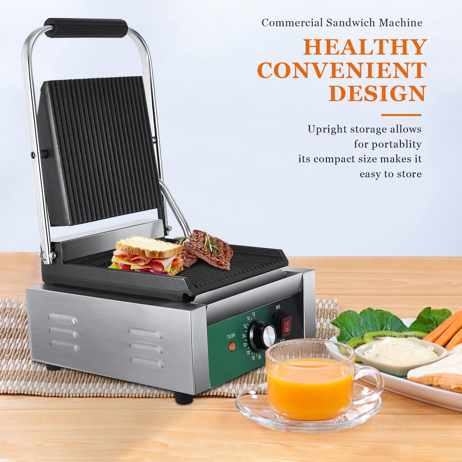 Commercial Panini Press Sandwich Maker, BOEASTER 2200W Cast Iron Sandwich Press 122°F-392°F Panini Grill Non Stick for Hamburgers Steaks Bacons Sandwiches Sausages