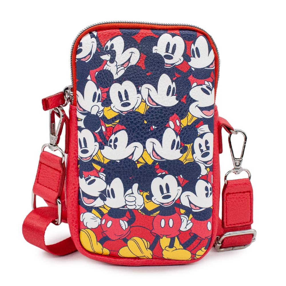 Buckle Down Wallet Phone Bag Holder-Mickey Mouse Poses Stacked Red