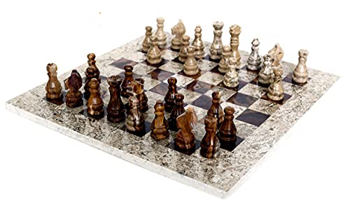 RADICALn 15 Inches Fossil Coral and Dark Brown Weighted Handmade Marble Most Popular Chess Board Games Set - Classic Style Staunton Home Decor Chess Set