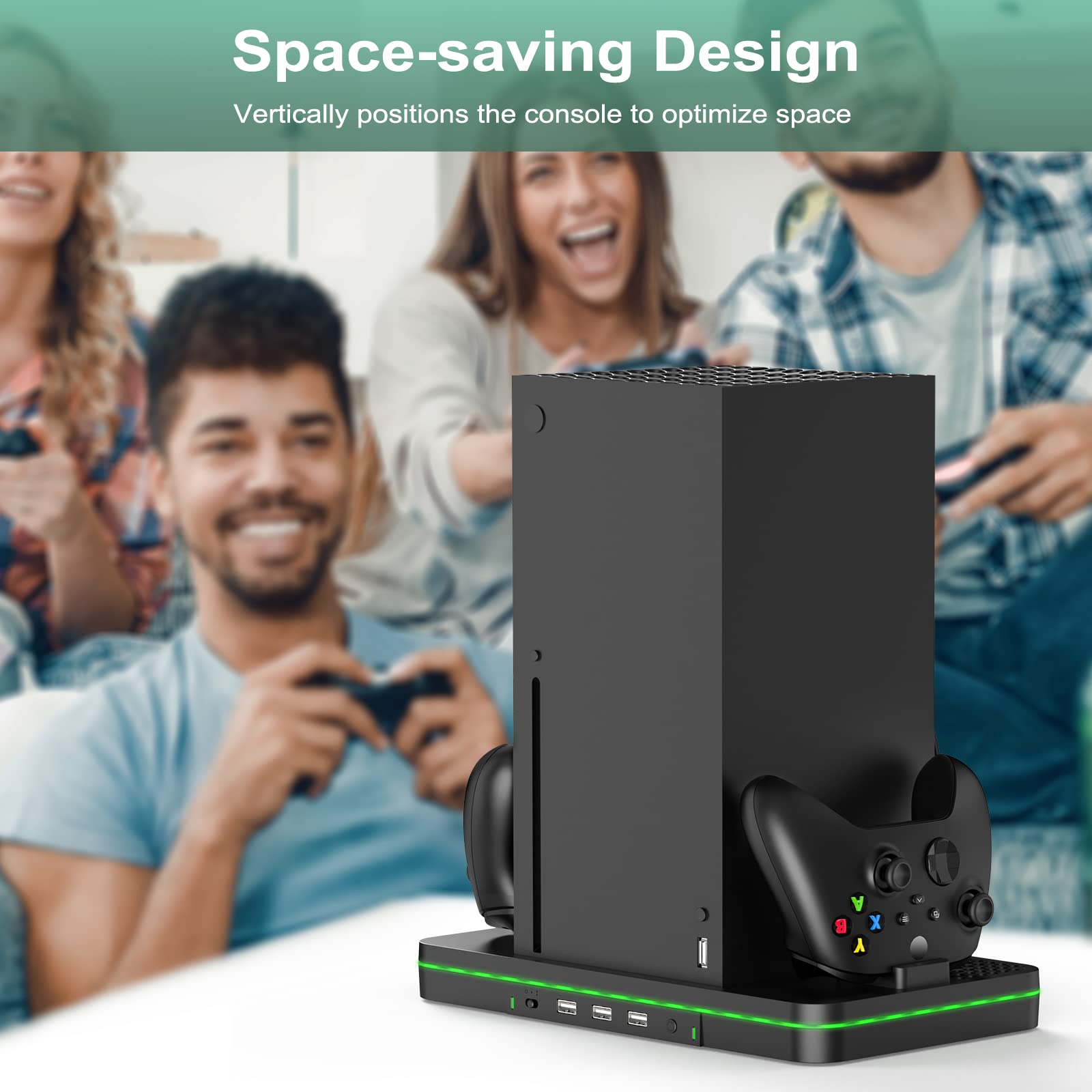 Charging Stand with Cooling Fan for Xbox Series X/S,Upgraded Vertical RGB lED Stand with Dual Controller Fast Charger Station Dock with 3 USB Ports & 7 Color Lights,2 Cooler Fans System Accessories