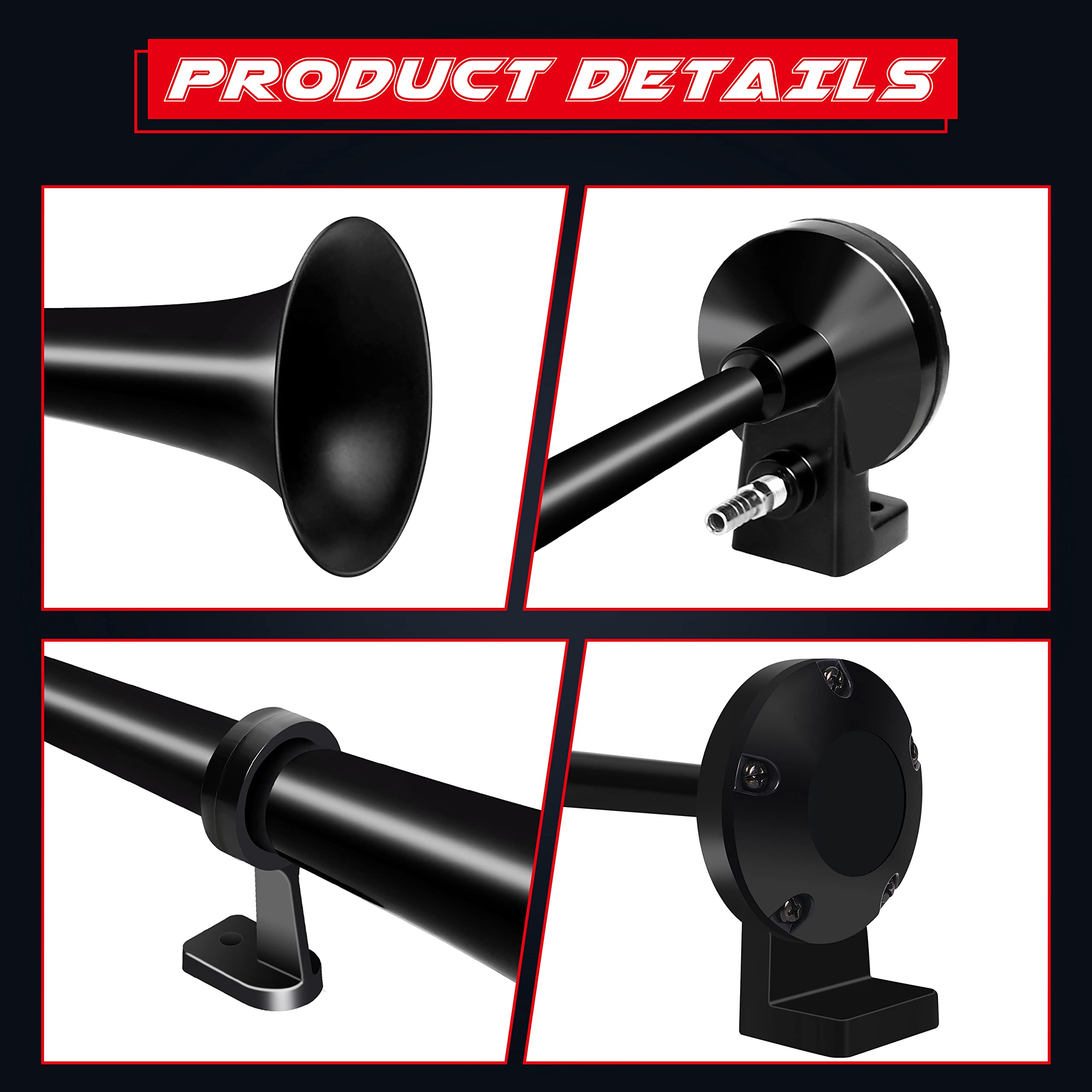 CARFKA Air Horn for Truck Boats Car, 150DB Super Loud Train Horns Kit with 120 PSI Air Compressor (black, Single)