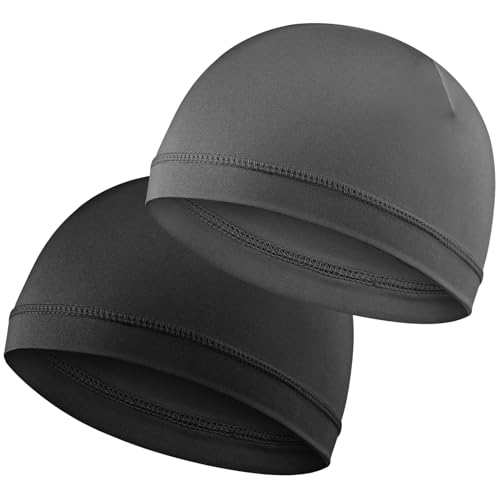 COMNICO 2 Pcs Men Skull Caps, Beanie Multifunctional Sleep Hats Breathable Headwear Sweat Absorbent Liner Cap for Men Women (Black,Dark Grey)