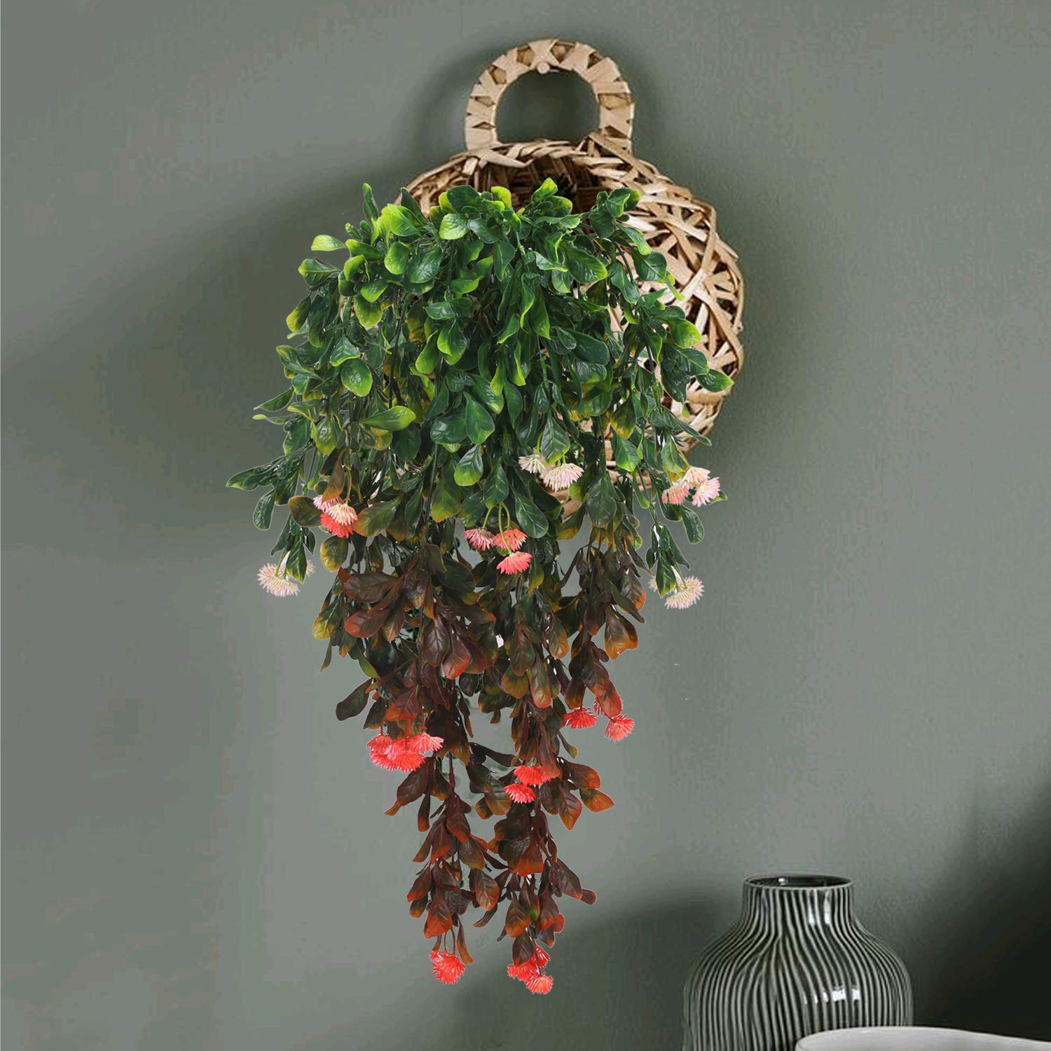 NAHUA 2PCS Artificial Hanging Plants Vines Fake Faux Ivy Leaf Plants Green Vine Wall Hanging Leaves for Kitchen Home Garden Wedding Party Office Decoration