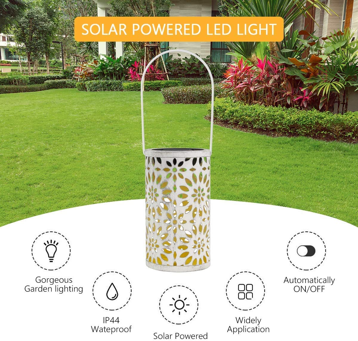 Tencoz Solar Lantern Outdoor, Solar Lantern Waterproof Garden LED Solar Light, Solar Metal Lantern Hanging Lights Moroccan Solar Decorative Lantern for Garden, Patio, Yard and Table