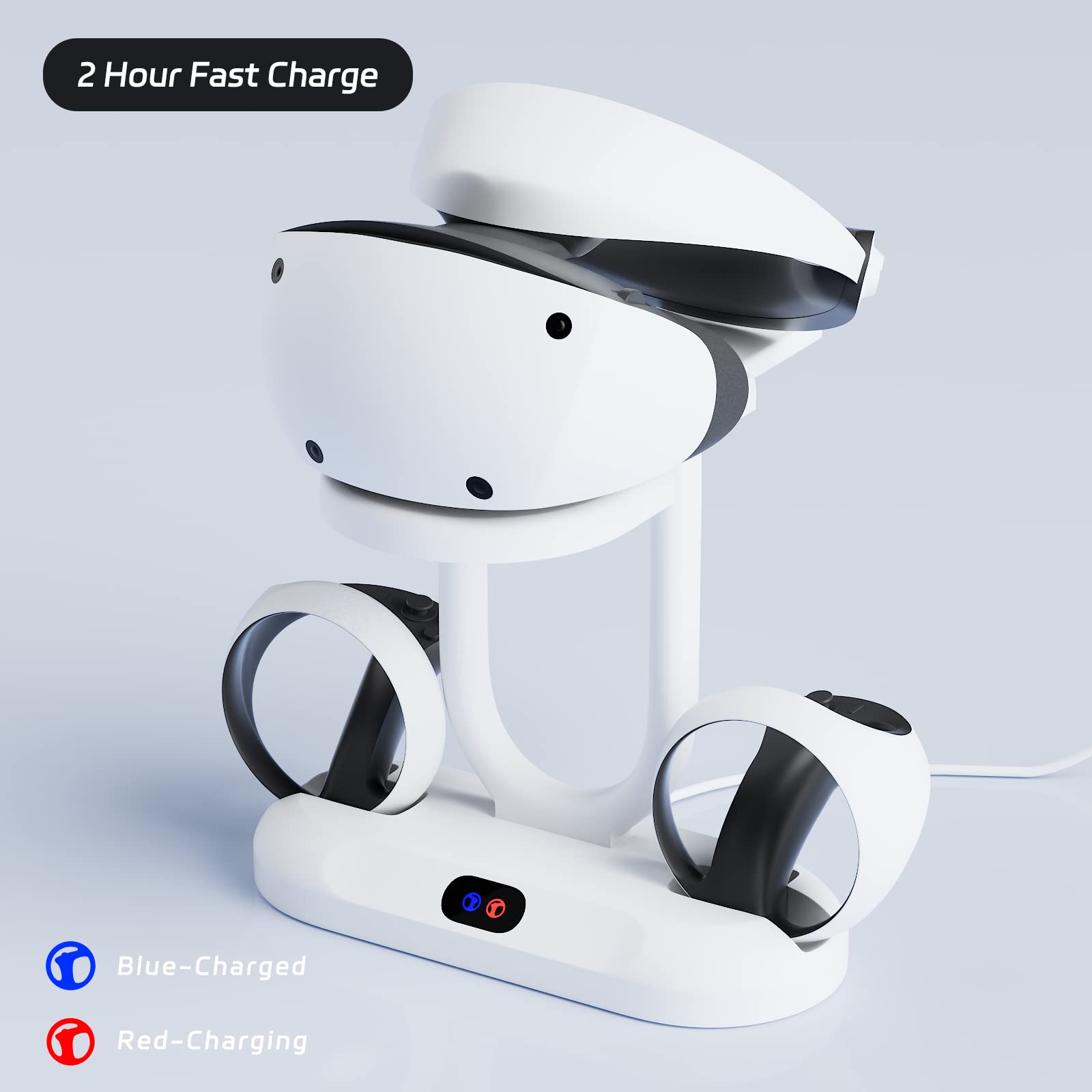 Charging Station with Headset Stand for PSVR 2, Playstation PS VR2 PS5 VR 2 Accessories, PSVR2 Controller Charger Dock (White)