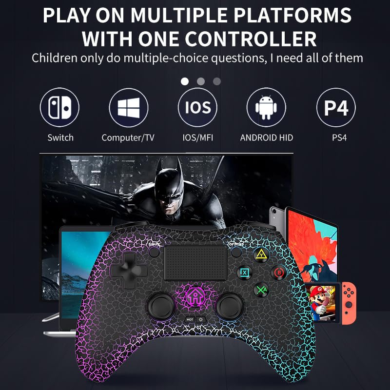 RALAN Wireless Controller with 8 Color Adjustable LED Lighting Compatible with PS4 Pro/PS4 Slim/PS3/PC/IOS/Nintendo Switch/PS4 Controller Dualshock 4, with Headphone Jack for FPS Game (Black)