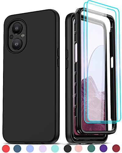LeYi OnePlus Nord N20 5G Case with 2 Tempered Glass Protectors, 360 Full-Body Shockproof Soft Silicone Cover, Black