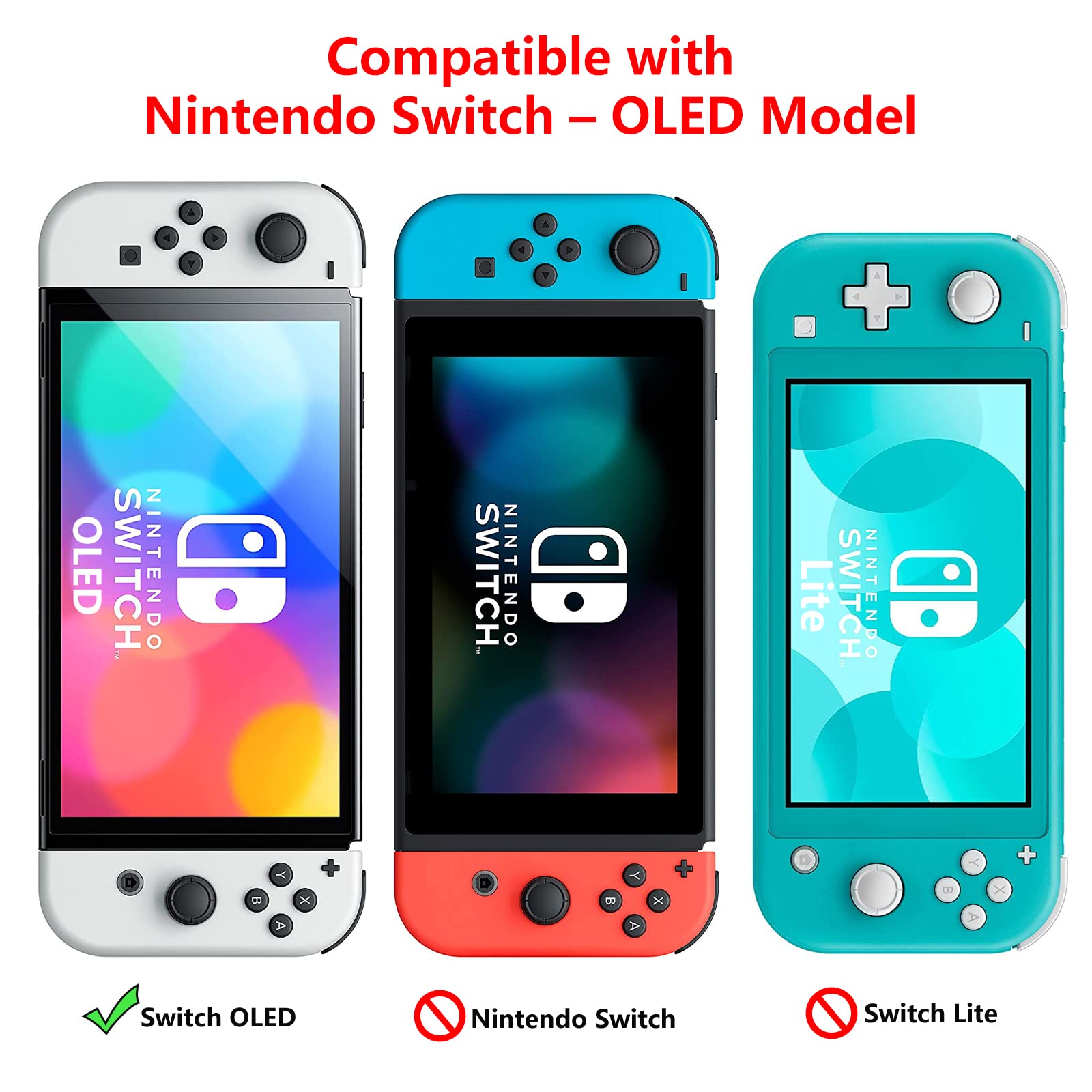 Teyomi Silicone Case for Nintendo Switch OLED with 2 Game Cards Slots, [Kids Friendly] Shockproof Protective Cover with Tempered Glass Screen Protector, Ergonomic Grip Case for Switch OLED, Black