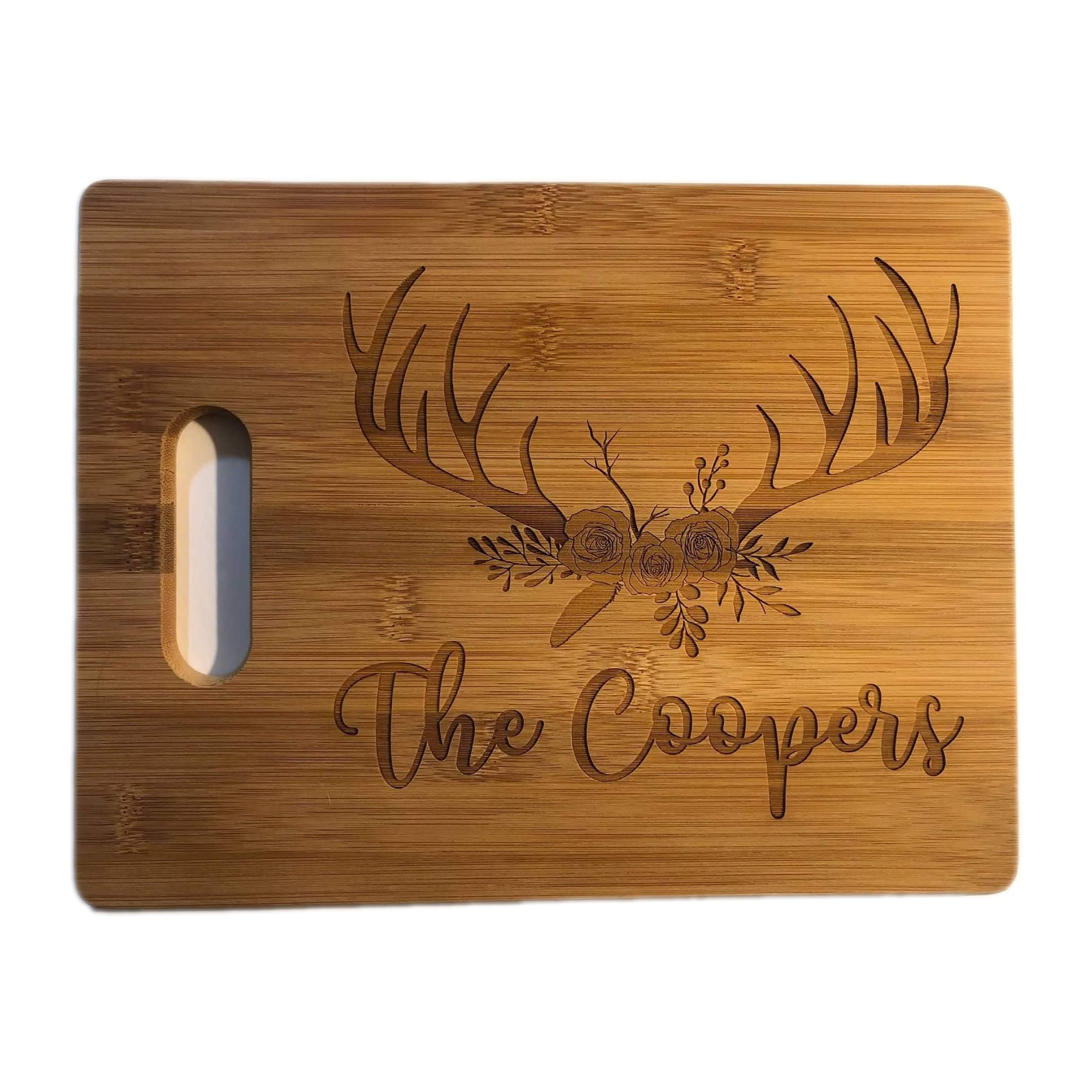 Deer Antler Buck Rack Floral Custom Personalized Cutting Board Laser Engraved Wooden Bamboo Cutting Board Kitchen Anniversary Boho Wedding Housewarming Gift CHARCUTERIE TRAY
