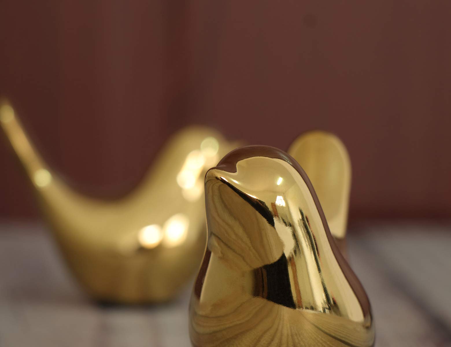Ceramic Bird Figurines Golden, Home Garden Décor, Tabletop Animal Sculptures and Statues Gifts A (Set of 2)