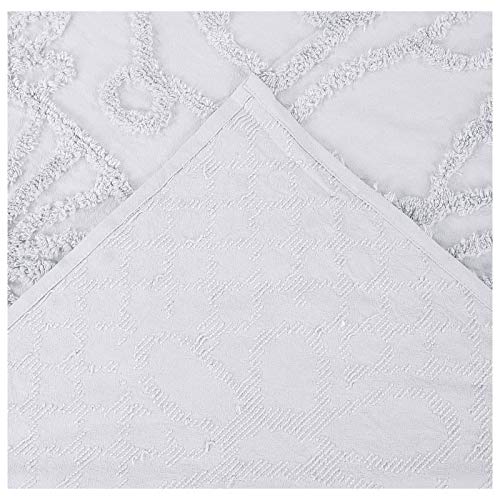 Better Trends Chenille Bedspreads Set Queen Size, Trevor Collection Medallion Design in White - Lightweight bedspreads, 100% Cotton Tufted Cotton Bedspreads