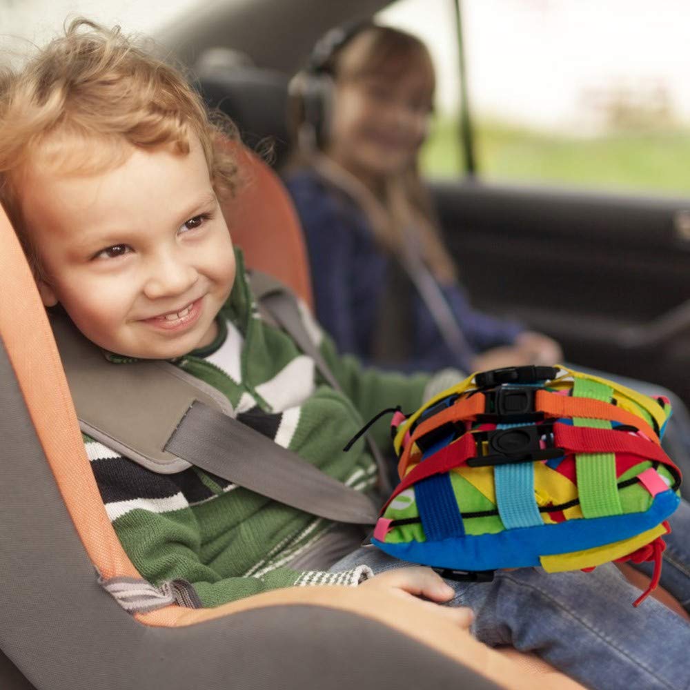 teytoy Sensory Buckle Pillow for Toddler Children Learning Fine Motor Skill & Problem Solving Buckles Educational, Montessori Fidgets Travel Toy for Kids Plush Threading Counting Zipper-12 Basic Skill