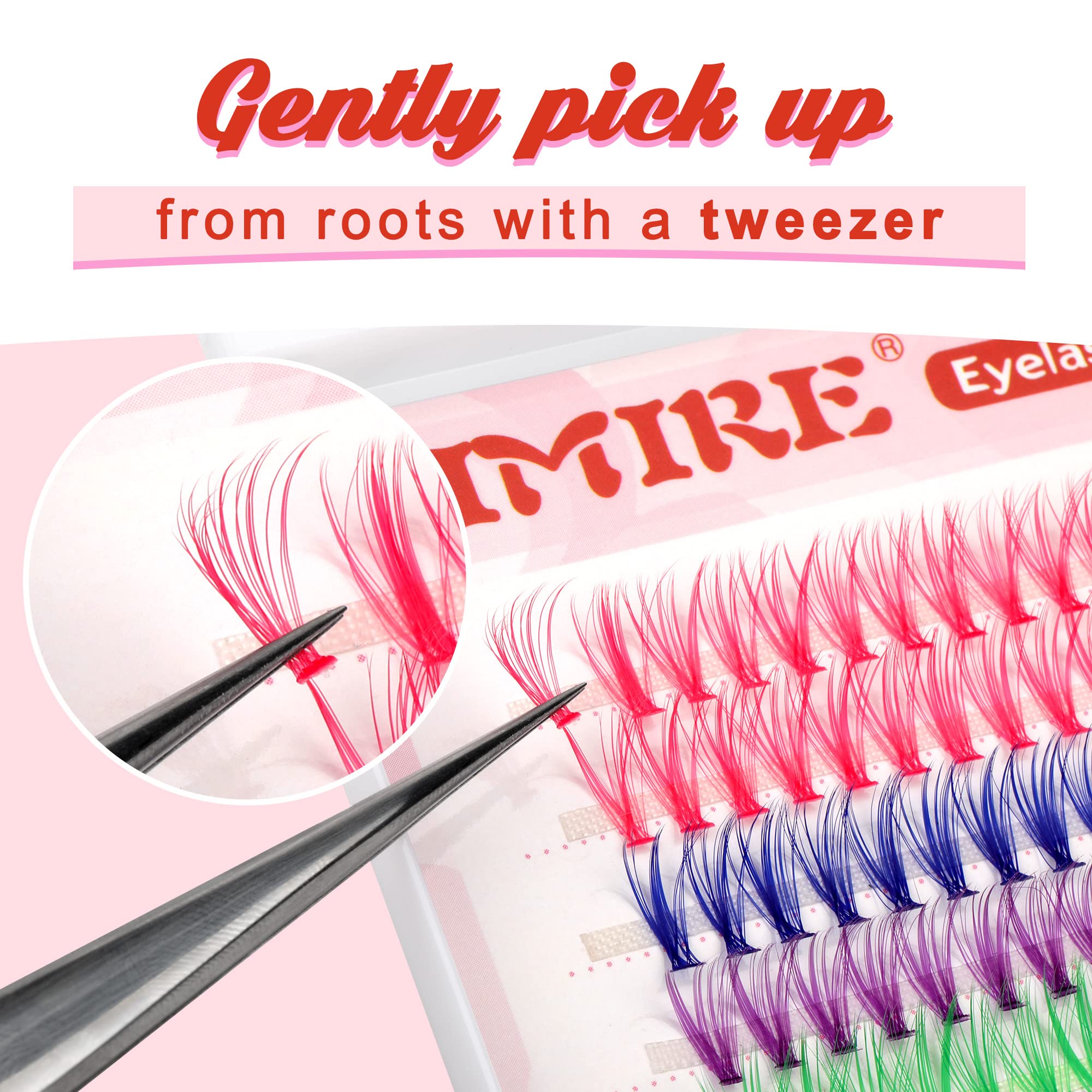 Colored Lash Clusters Individual Eyelashes 100Pcs DIY Eyelash Extensions 4 Colors Pink Lashes 14mm 3D Effect Individual Eyelashes Clusters Natural Look CC Curl Wispy Extension Reusable Pack by JIMIRE
