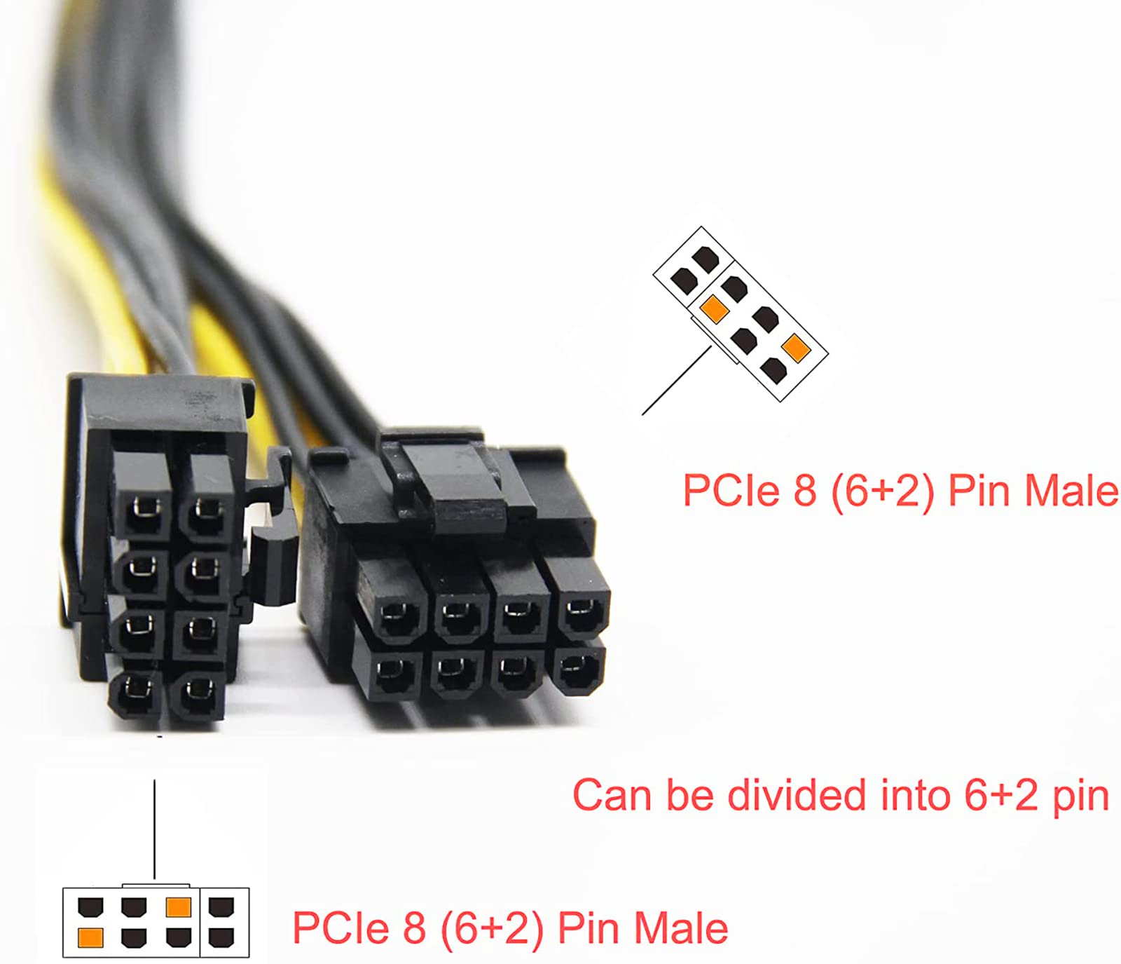 Sruixin Pcie Splitter,GPU VGA 8 Pin to Dual 8 Pin (6+2) Mining Graphics Card Extension Power Cable 9 Inches (6 Pack)