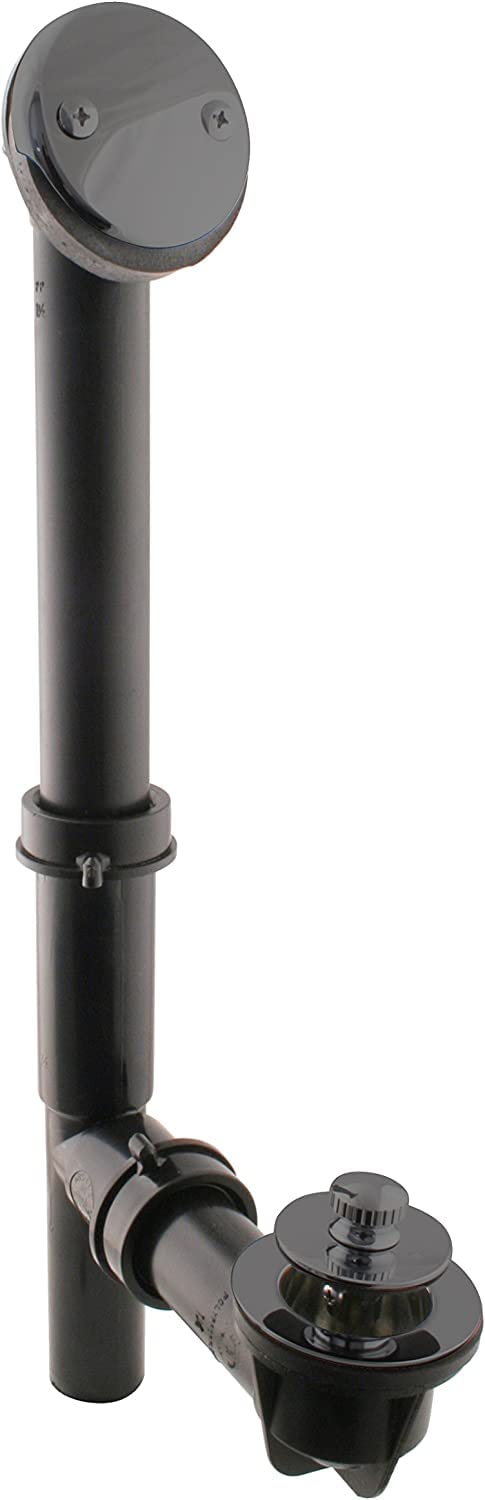 Westbrass A594144-62 14" Tubular Bath Waste & Overflow Assembly with Twist & Close Drain Plug and Two-Hole Faceplate, Matte Black