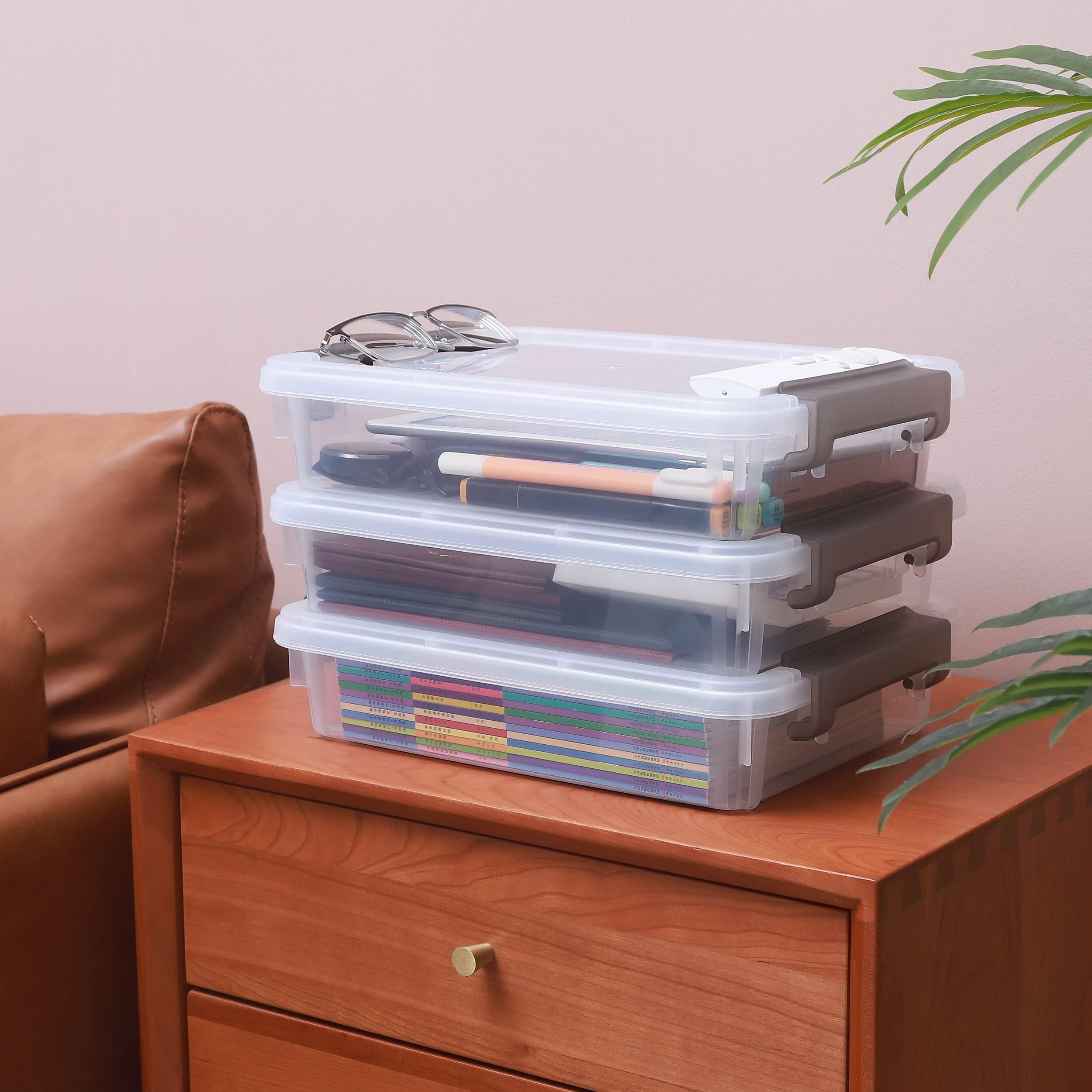 CUTSUGOK 3 PCS Plastic Storage Bins with Latching Lids Clear File Box Portable Storage Containers for Organizing A4 Paper, Document, Scrapbook, 14.65" x 10.43" x 2.87"(3 PCS-12.6")