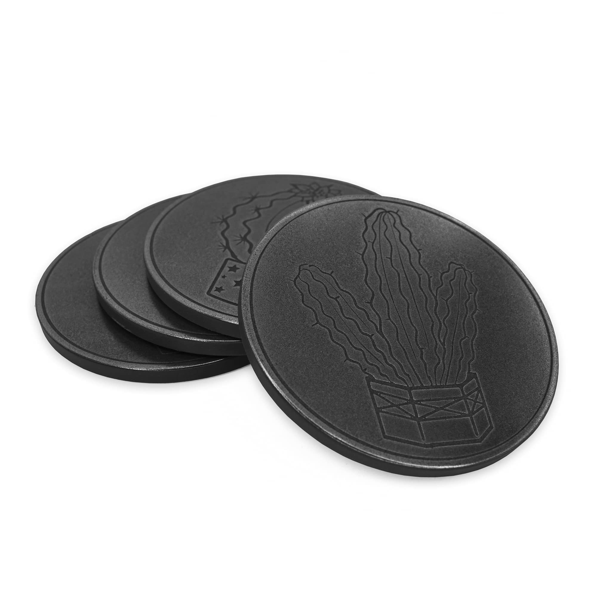 Questech Décor Coasters, Rustic Farmhouse Hosting Housewarming Gift Idea, Coasters for Coffee Table with Protective Cork Backer, Decorative Cactus Garden Design, Wrought Iron Finish, Set of 4