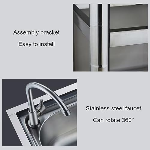 JINGTAO Kitchen Sinks Commercial Catering Sinks, 304 Stainless Steel Stand Sinks, Floor-Standing Removable Sinks, Garden Sinks, with Stand and Faucet