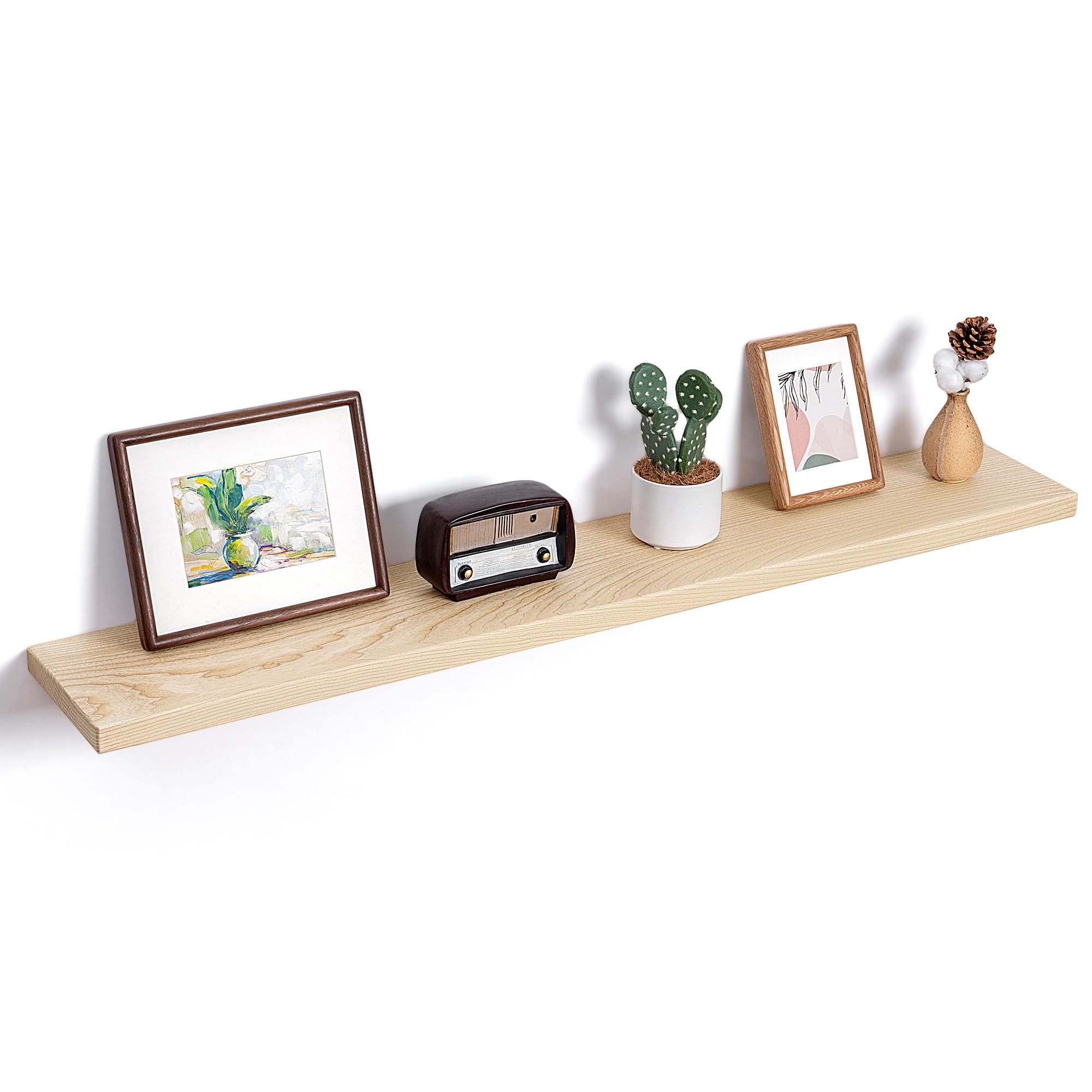 FLYJOE Floating Shelves for Wall, 48 Inch Floating Shelf Set of 1, Solid Ash Wood Wall Shelves, Rustic Grey Wooden Shelves for Living Room Bedroom Kitchen Home Office - Grey