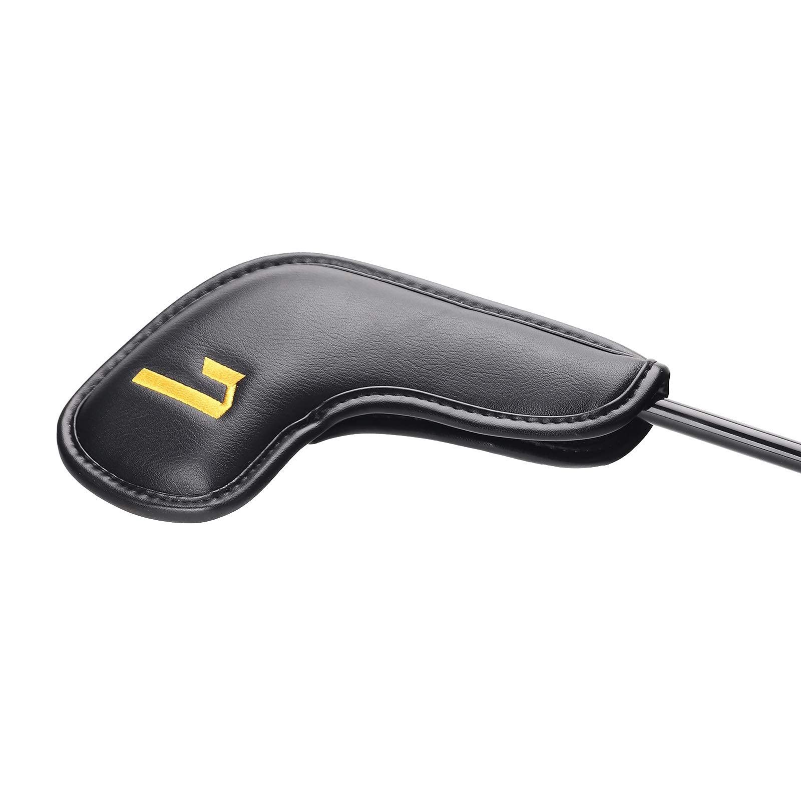 Black 11pcs Golf Iron Covers Long Neck Iron Head Covers, Golf Head Covers Black Leather Iron Covers, Golf Club Covers with Yellow No. Fit Taylormade M2 Callaway Rogue X Ping G710