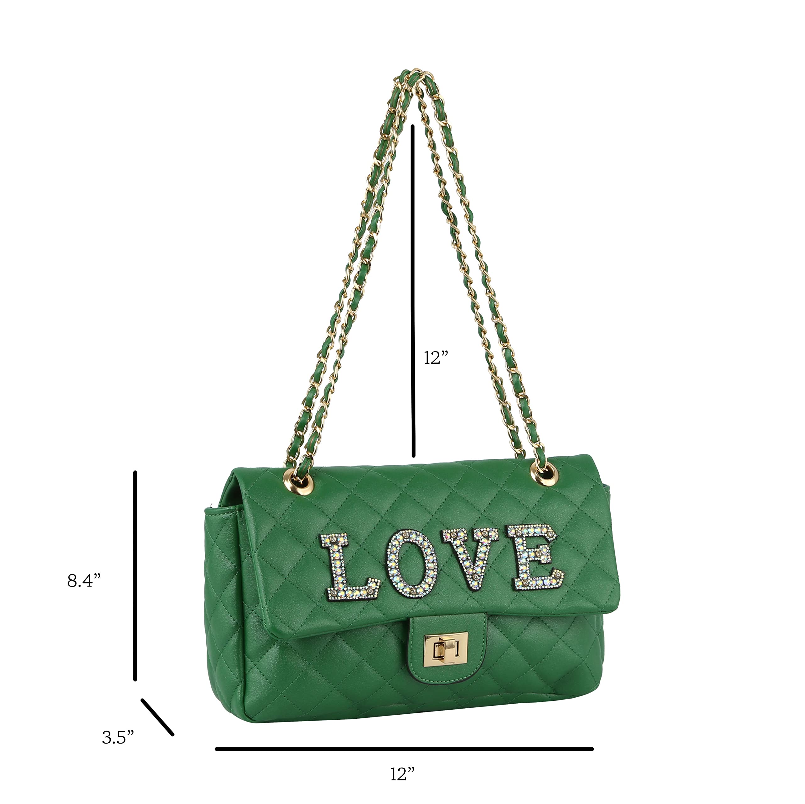 Quilted Crossbody Bags for Women, Bling Letter, Multi Color, Classic Flap (Black_Love)