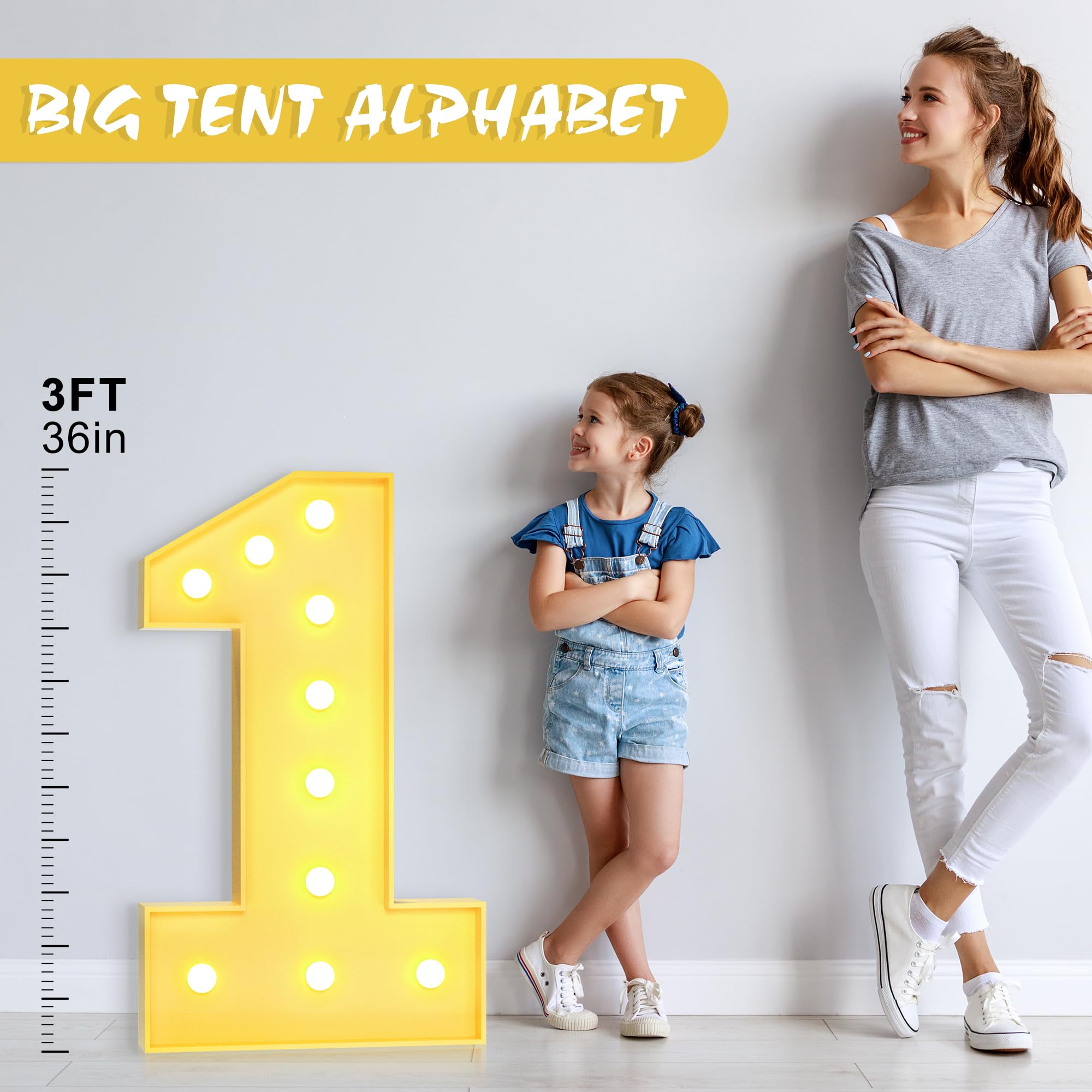 Foaky 3FT Marquee Numbers,Large Light Up Numbers,Giant Marquee Light Up Numbers for 1st Birthday Party Decorations,Pre-Cut Foam Board Kit,Anniversary Decor (1,3FT)