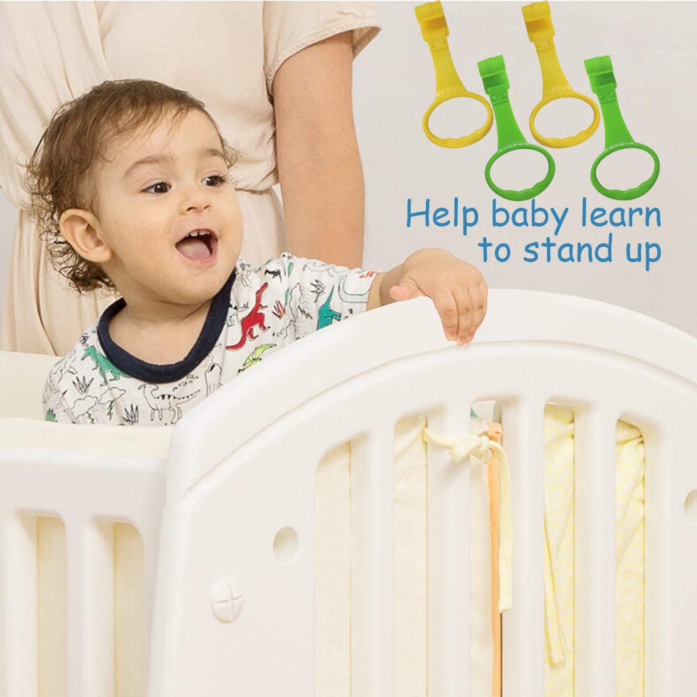 DJEDJEO 4 Pack Baby Toddler Crib Pull Ring Baby Bed Stand Up Rings Kids Walking Training Tool
