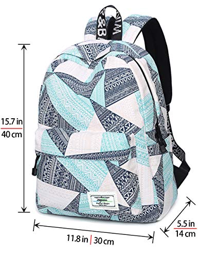 mygreen Backpack for Teens, Fashion Geometric Pattern Laptop Backpack College Bags Shoulder Bag Daypack Bookbags Travel Bag Blue&Green&Orange