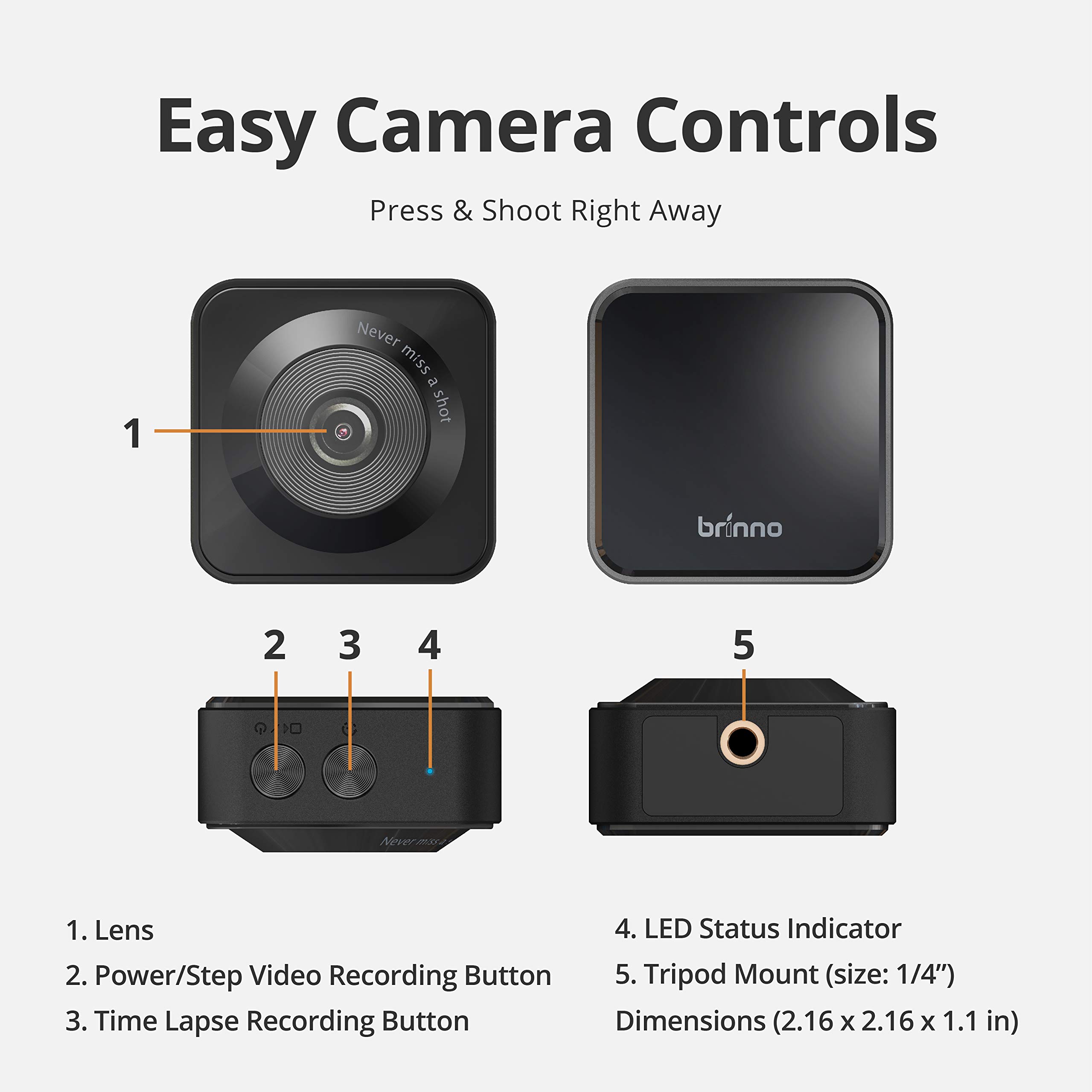 Brinno Time Lapse Camera, Long Battery Life, WiFi/BLE Video Editing App, Step Video, Photo, HD 1080p, IPX4 Water Resistant, Versatile Accessories - iOS Easy Connect App Update