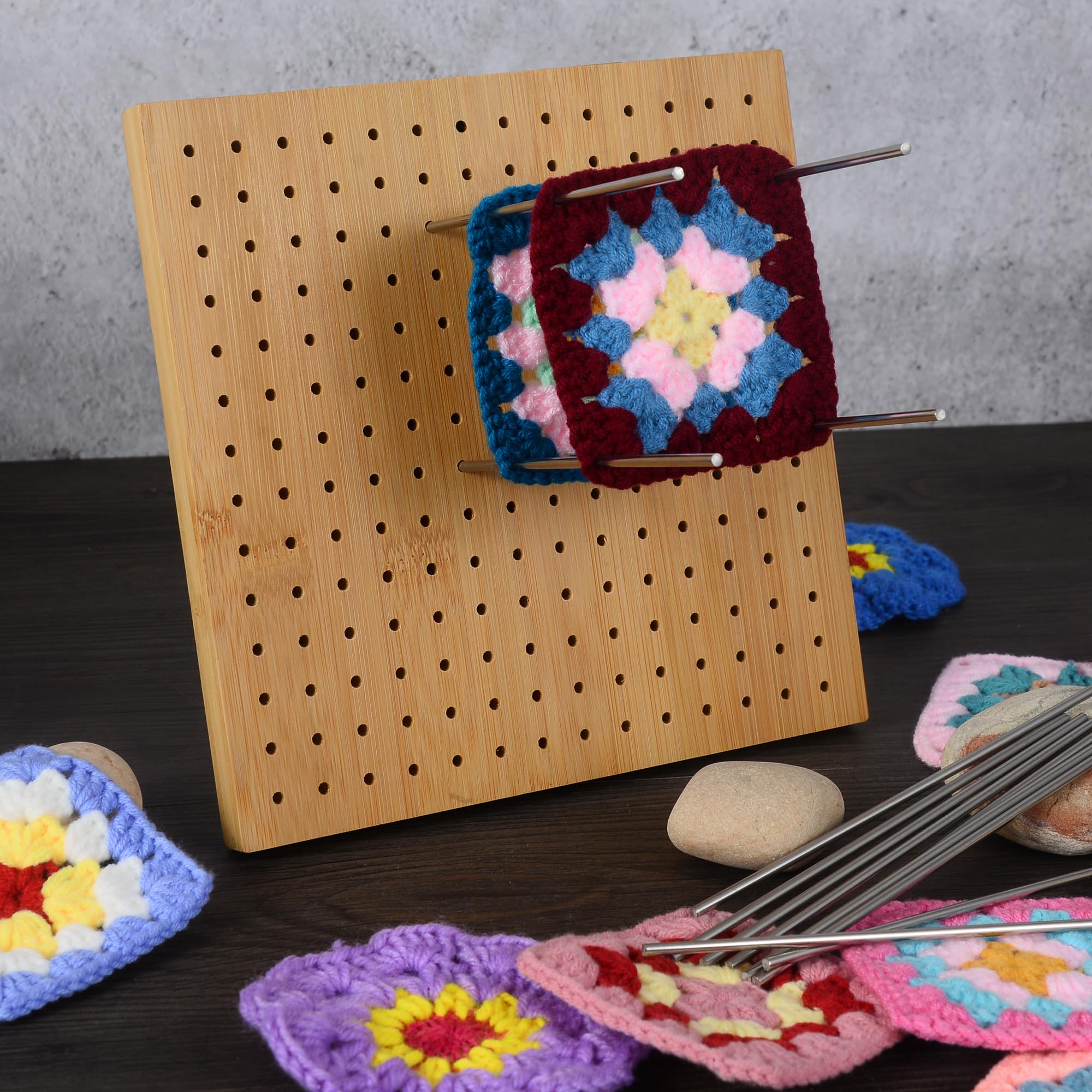 Crochet Blocking Board with Pins,Granny Square Blocking Board for Crocheting,Blocking Mats for Knitting with 15 Stainless Steel Rod pins,Ideal Gift for Mothers & Grandmothers,7.8 X 7.8 Inches.