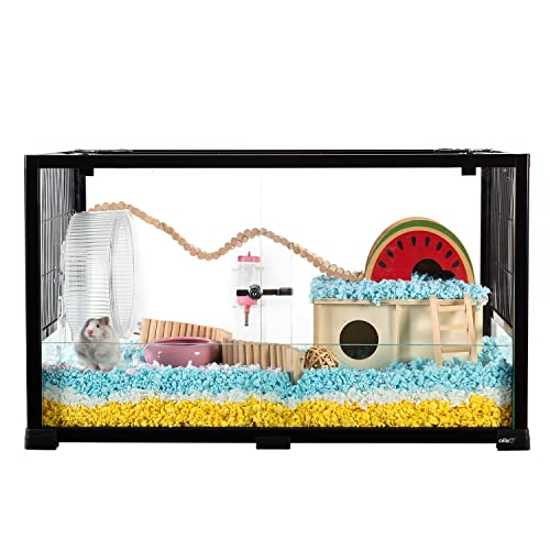 OIIBO Large Glass Hamster Cage, 40 Gallon Deluxe Big Hamster Cage 32" L x 16" W x 18" H Chew-Proof Small Animals Habitat with Front Sliding Door, Full View Hamster Cage
