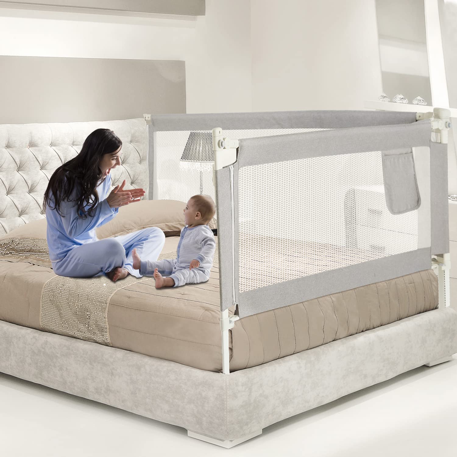 Cercoveu Bed Rail for Toddlers, Extra Tall(Height Adjustable) Specially Designed for Queen, King Size, California King Bed - Safety Baby Bed Guard Rails for Kids (One Side 78.7" x 27")