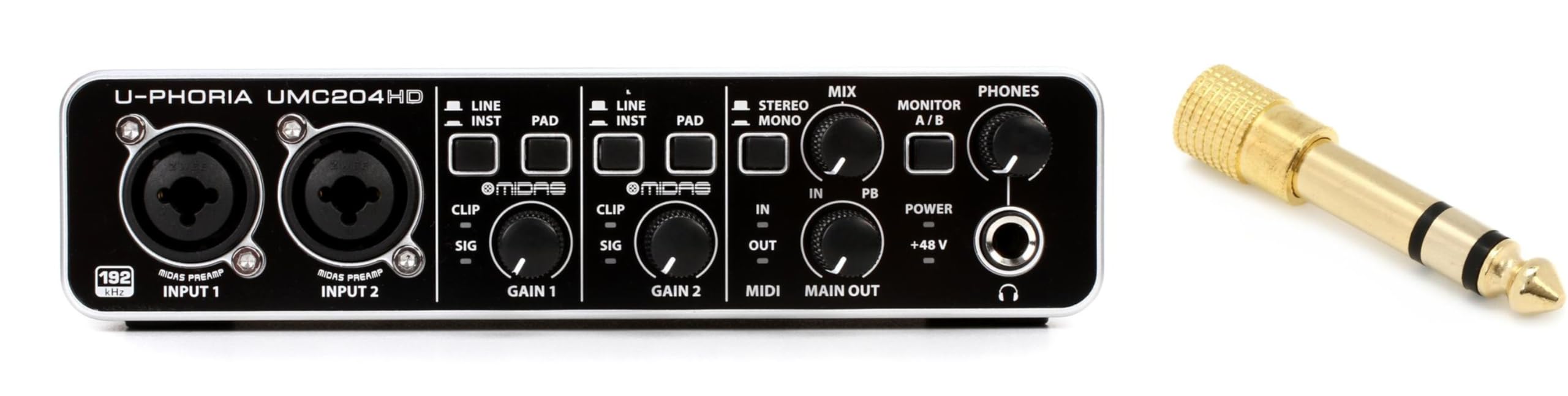 Behringer U-Phoria UMC204HD USB Audio Interface and 1/4 inch TRS Male to 3.5mm TRS Female Headphone Adapter
