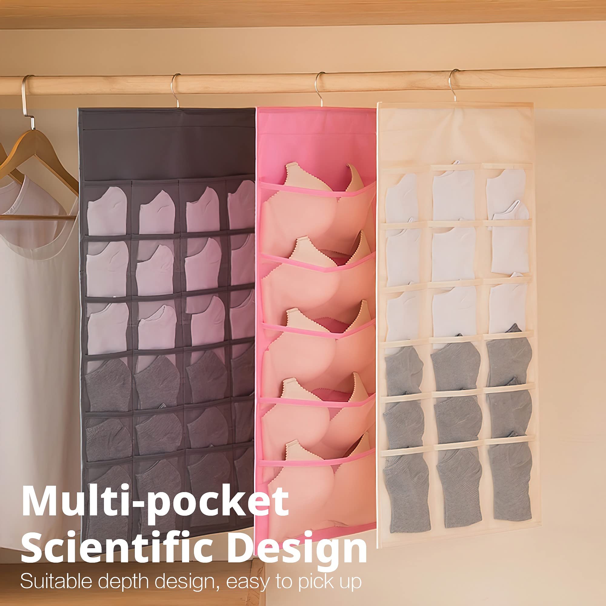 Teatalk Hanging Closet Organizer, Durable Storage with 36 Mesh Pockets and Rotating Metal Hanger, Double-Sided Shelf Wardrobe Bag, Pink (HCO02S36F)