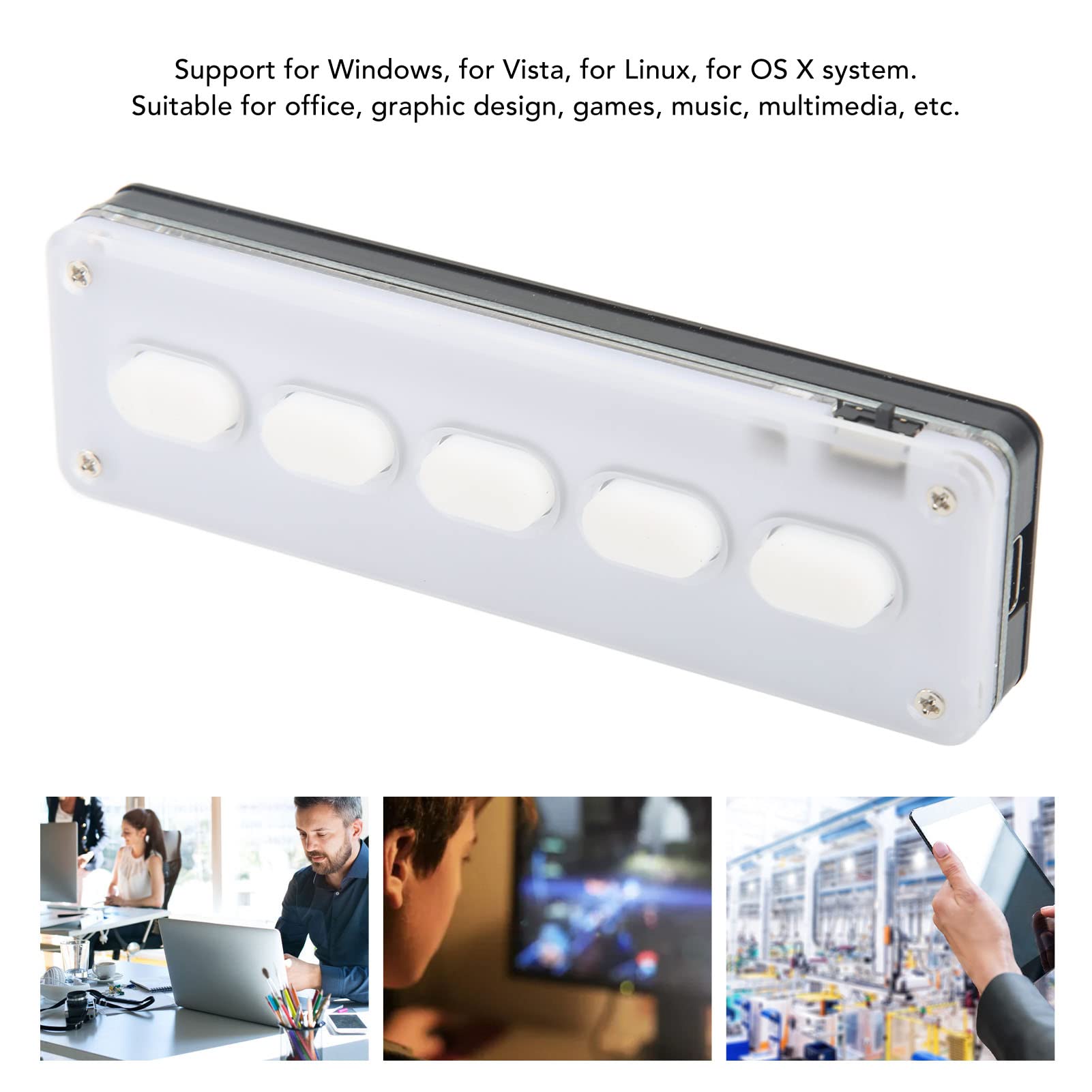 Dioche USB Mini 5 Key Keypad Mechanical Gaming Keyboard, One Handed Mechanical Gaming Keyboard Multifunction White for PC Computer Desktop