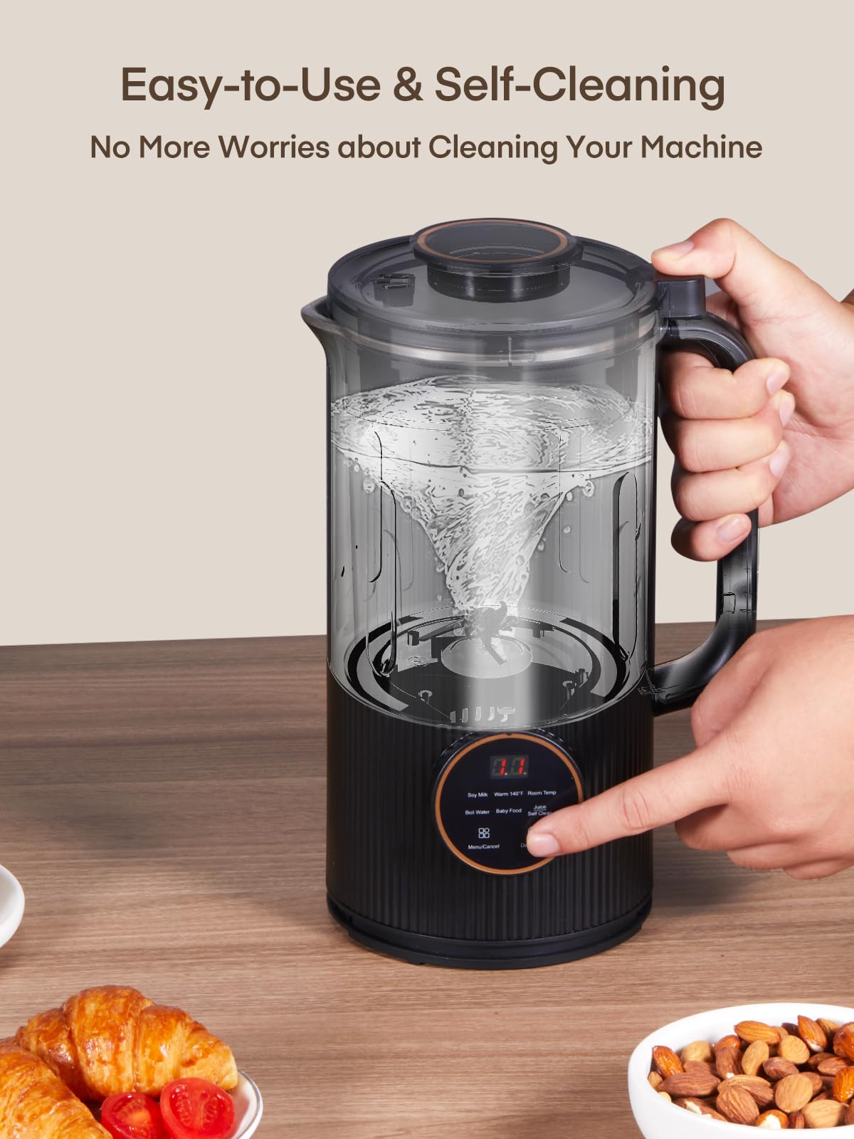 FOHERE 35oz 6 In 1 Nut Milk Maker, 1000ml 800W Automatic Cow Milk Maker Machines Plant-Based Milk, Soy, Oat, Juice, Baby Food, With 12H Timer/Self-Clean/Keep Warm/Boil