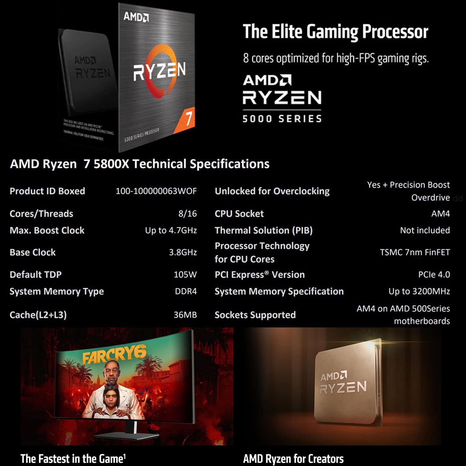 INLAND Micro Center AMD Ryzen 7 5800X 8-Core 16-Thread AM4 Unlocked Desktop Processor with ASUS TUF Gaming X570-PLUS (WI-FI) PCIe 4.0 Dual M.2 USB 3.2 Gen 2 ATX Gaming Motherboard Bundle