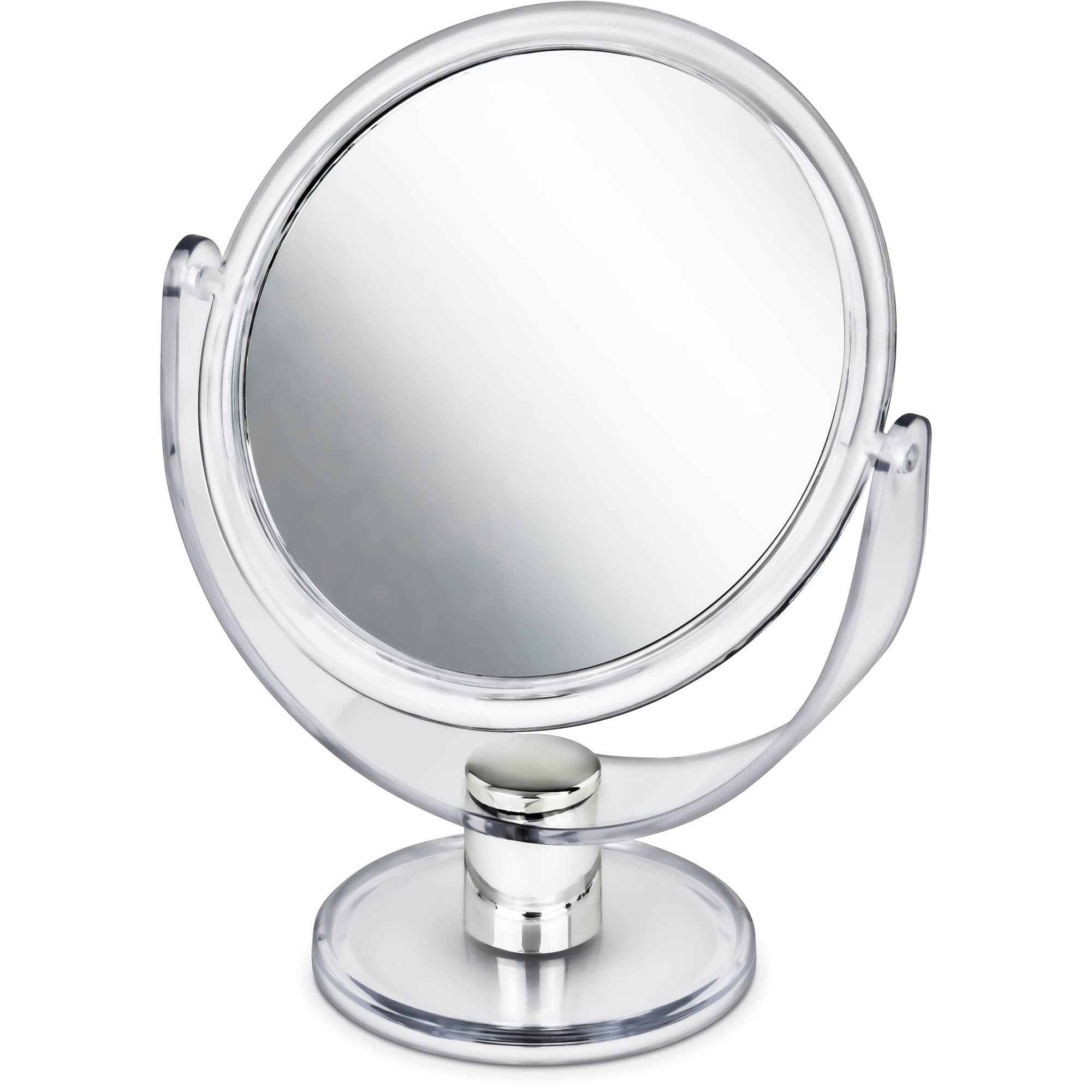 DecorRack 2 Sided Magnifying Mirror, 1x/2x Magnification, 6 Inch Makeup Mirror, Tabletop Vanity Mirror, Transparent
