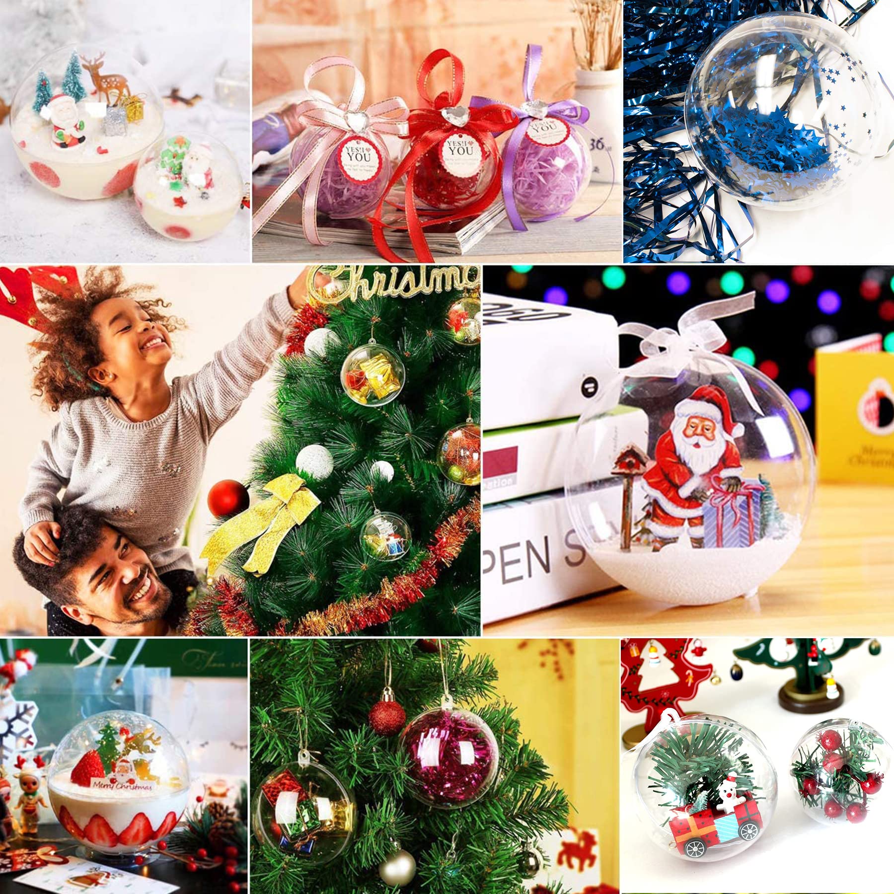 ufun Clear Ornaments for Crafts, Fillable Christmas Balls 2.36inch Transparent Plastic Hanging Home Decor Xmas Wedding Garden Tree Party Gift Box Decoration 12 Pack