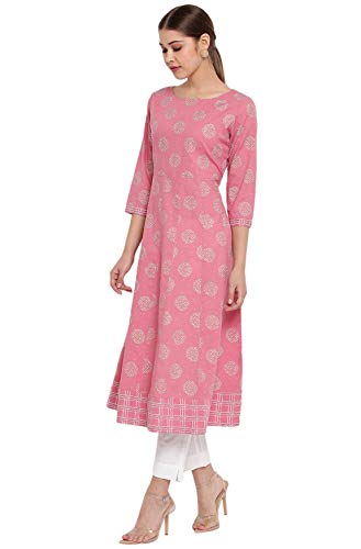 Janasya Indian Women's Pink Cotton Kurta(JNE3577-KR-XXL)