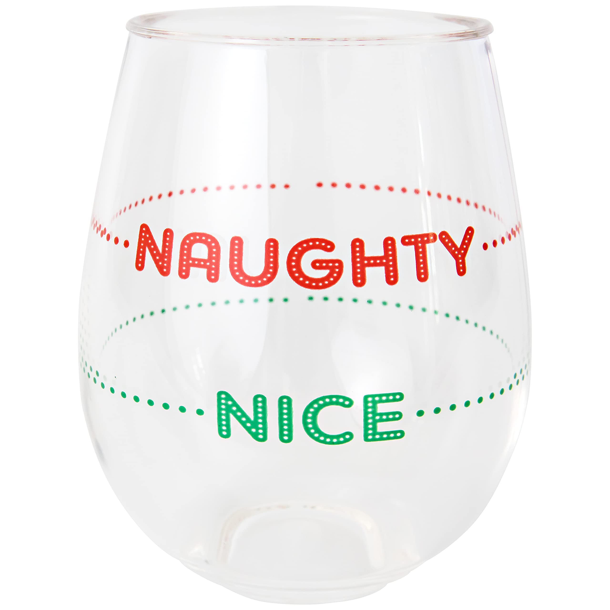 C.R. Gibson QWG2O-22630 Naughty or Nice Acrylic Stemless Wineglass for Christmas Parties and Celebrations, 12 fl. Oz.