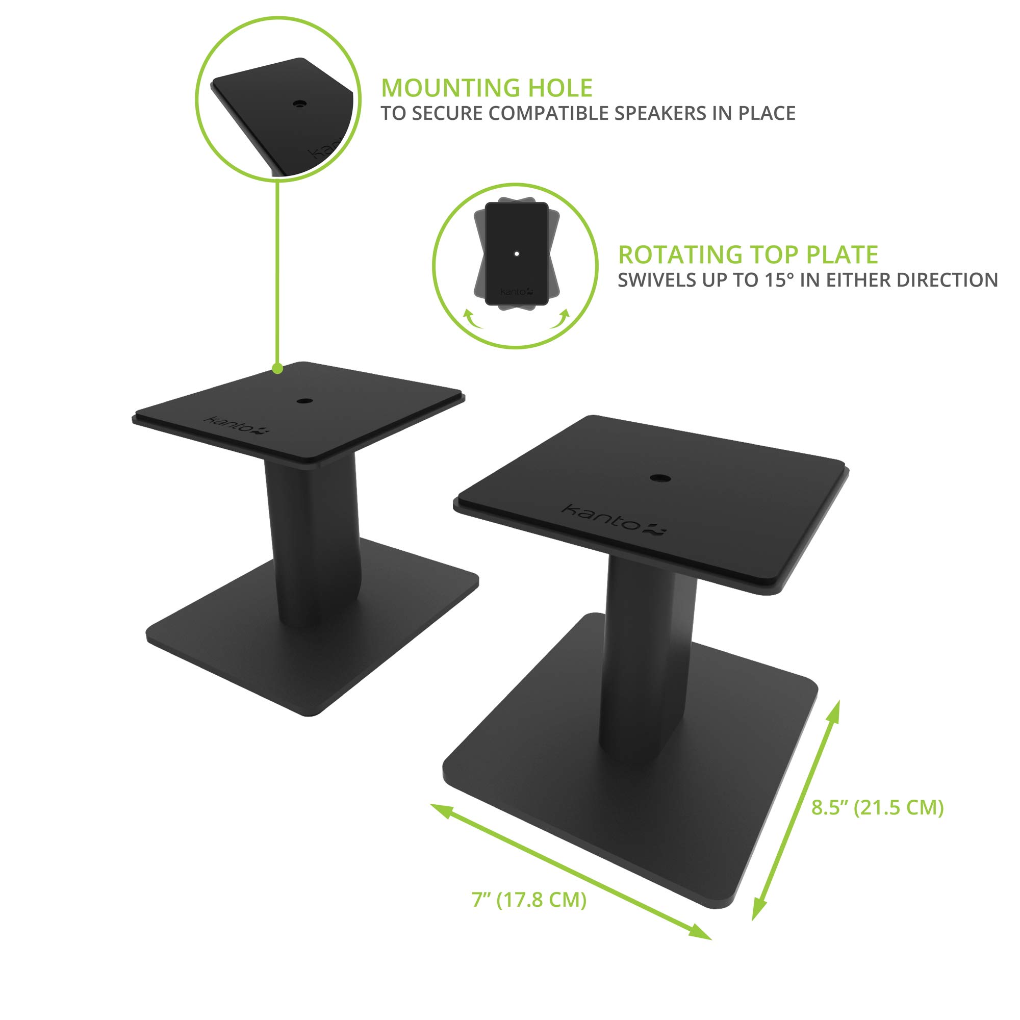 Kanto SP6HD Desktop Speaker Stands for Medium/Large Bookshelf Speakers & Mid-Size/Full-Size 4”-7” Studio Monitors | 6" Tall | Black | Pair