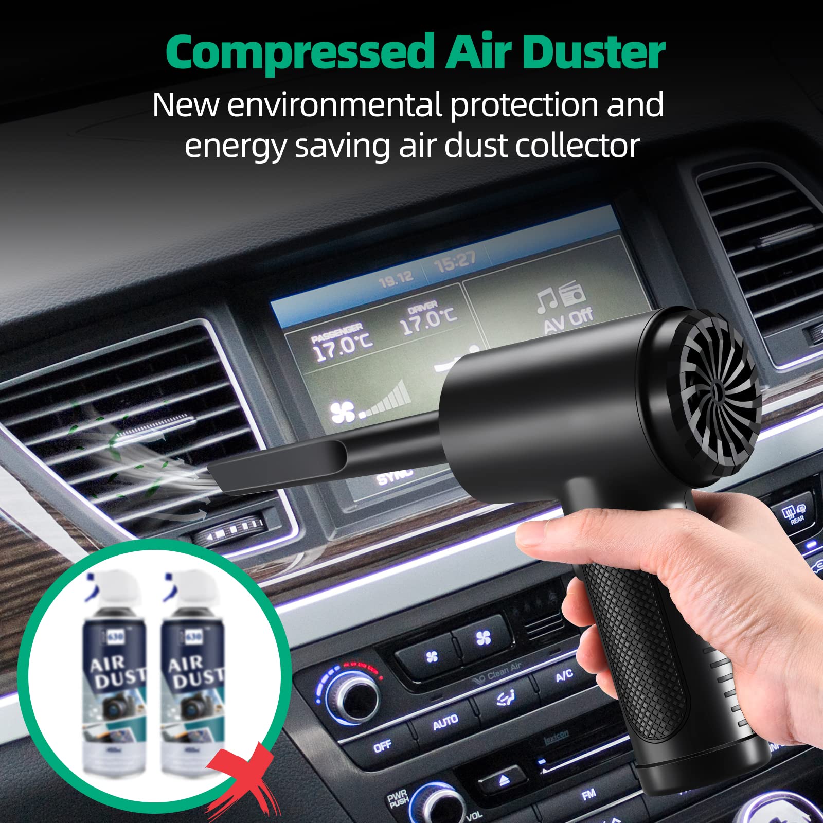 Compressed Air Duster 91000RPM Keyboard Cleaner for Office, Good Replacement for Compressed Air Can, Electric Air Duster, Cordless Air Duster for Computer Keyboard Car