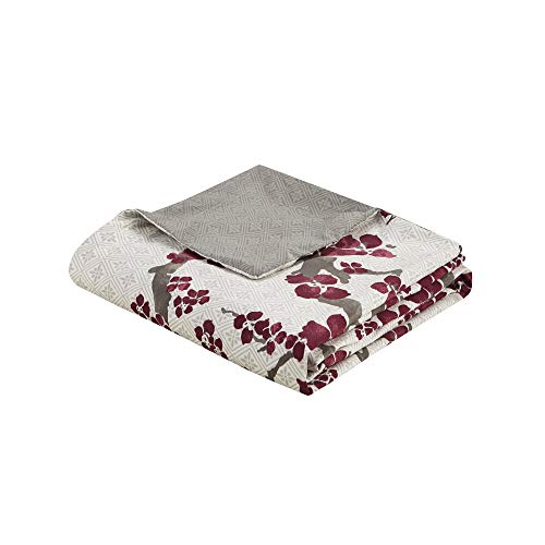 N Natori Cherry Blossom Duvet Cover Queen Size - Red, Grey , Cherry Blossom Duvet Cover Set β 3 Piece β 100% Cotton Sateen Light Weight Bed Comforter Covers