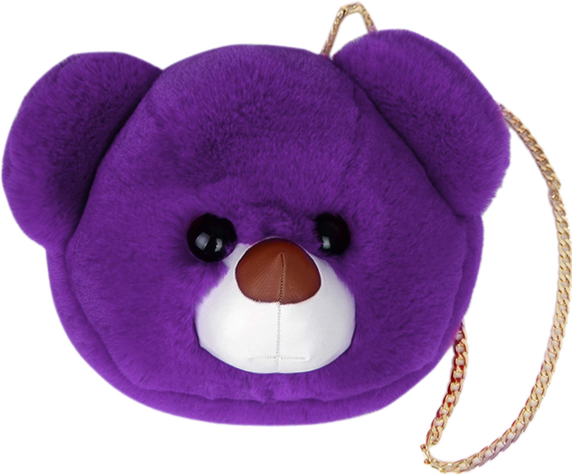 QZUnique Women Bear Head Animal Cartoon Messenger Bags Faux Fur Handbag Shoulder Bag Crossbody Handbags
