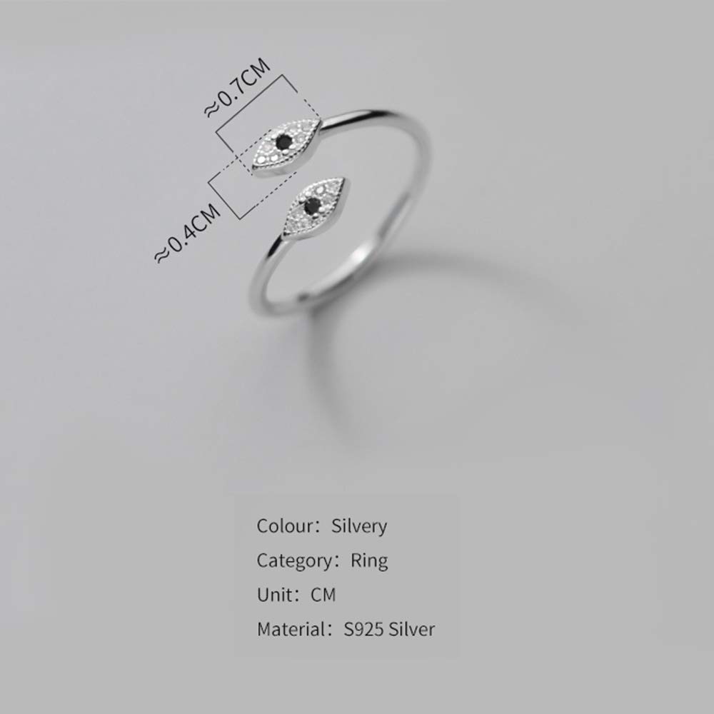 Black Evil Eyes Thin Line Sterling Silver Asymmetric Small Wrap Open Rings for Women Adjustable CZ Engagement Promise Statement Dainty Crystal Knuckle Finger Rings Her Sister