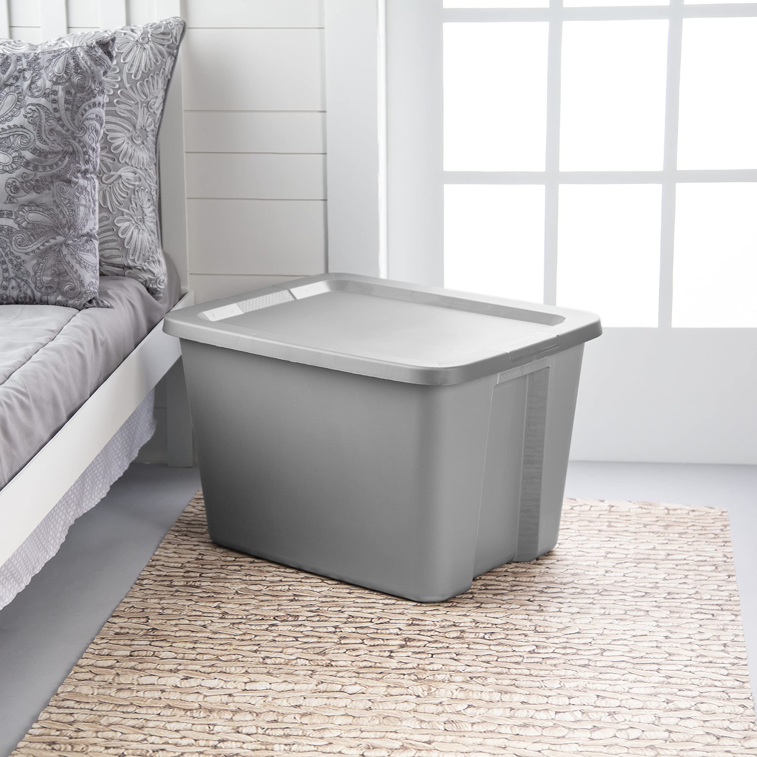 ByuUu 18 Gallon Tote Box Plastic, Gray, Set of 8